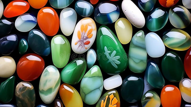 Translucent White and Green Pebbles in Bold Fluorescent Tones. Stock ...