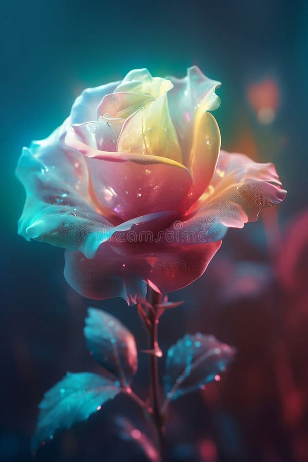 Translucent White Rose with Yellow Glow on Blurred Background Close Up ...