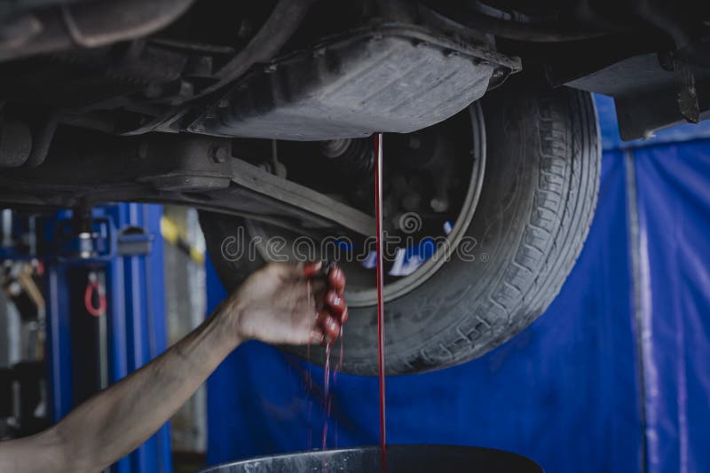 Transmission Fluid Change Service Stock Photo - Image of garage ...