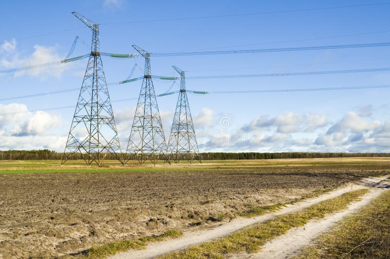 Transmission line support stock image. Image of sunrise - 24736407