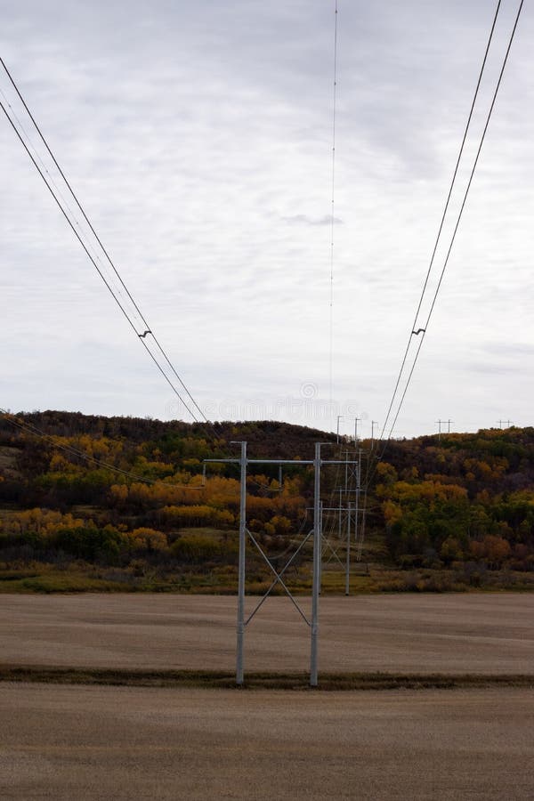 Transmission Lines in a Scenic Valley in Fall Stock Image - Image of ...