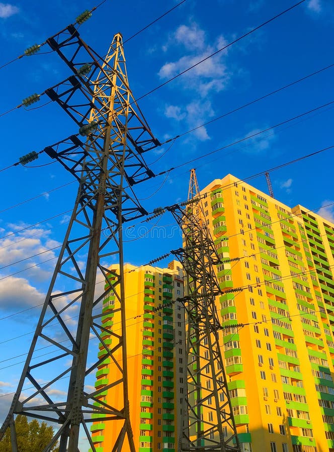 Transmission Power Lines Stretching Across Desert Stock Image - Image ...