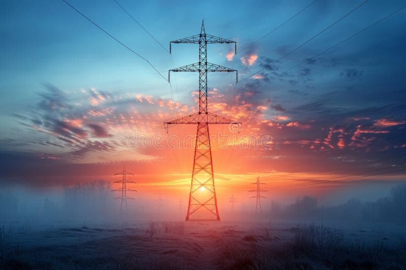 Transmission Tower Against Blue Sky Key Structure for High Voltage ...