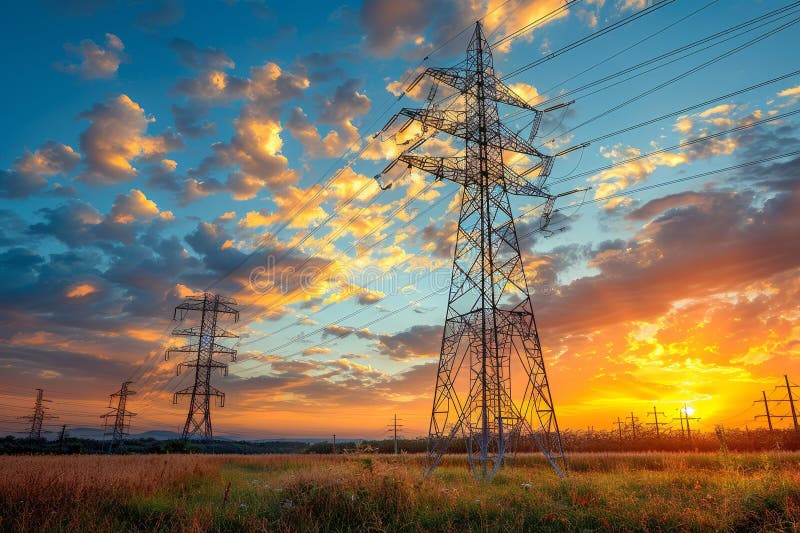 Transmission Tower Against Clear Blue Sky Essential Infrastructure for ...