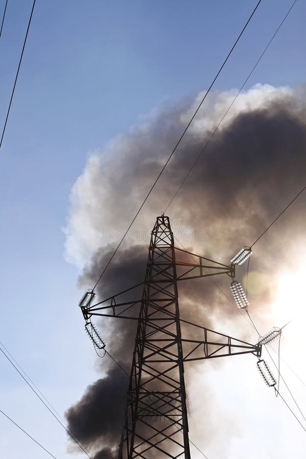 Transmission tower fire stock photo. Image of power, lines - 29243766