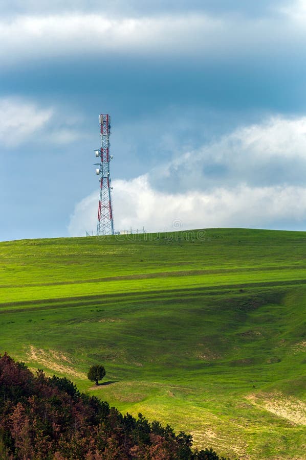 Transmission Tower with Green Fields Stock Image - Image of cultivated ...