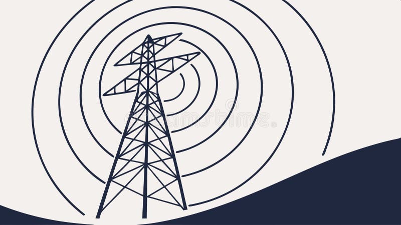 Transmission Tower on Hill, Communication Infrastructure Vector Design ...