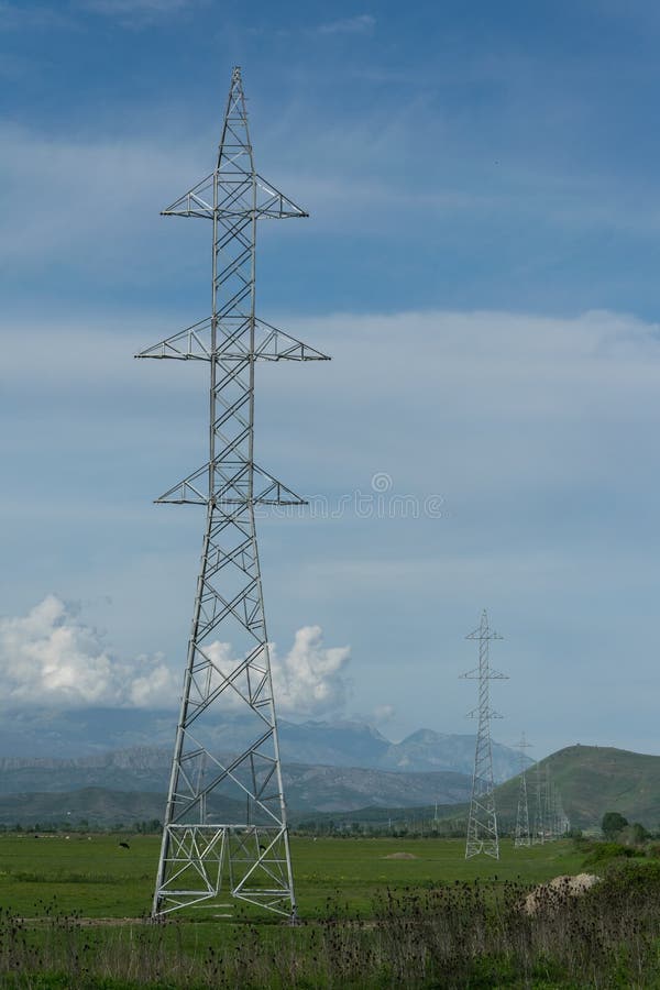 Transmission Tower or Power Tower in High-voltage, Landscape Background ...