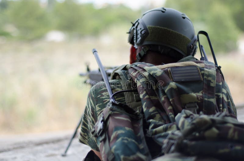 Transmitter Radio Operator Gunner M249 Light Machine Gun Stock Photo ...