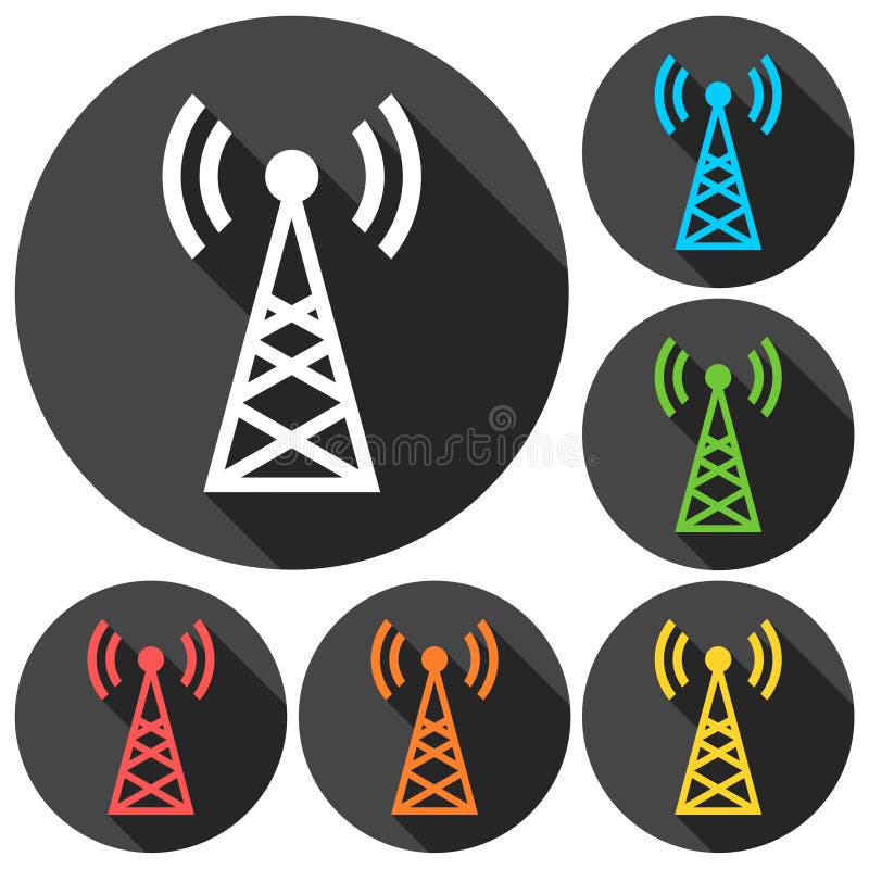 Transmitter Simple Icons Set with Long Shadow Stock Vector ...