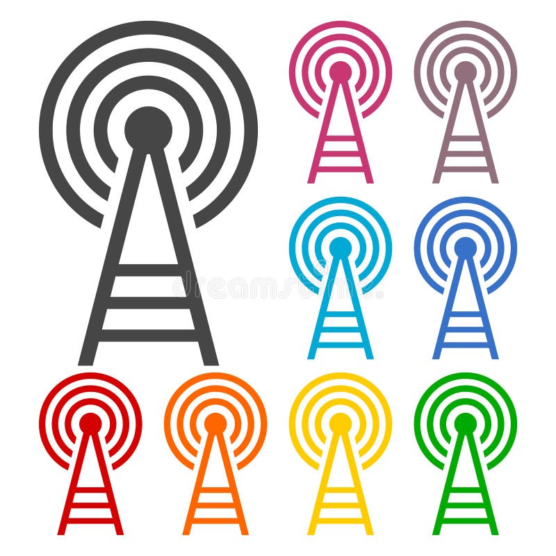 Transmitter Tower Icons Set Stock Illustration - Illustration of data ...