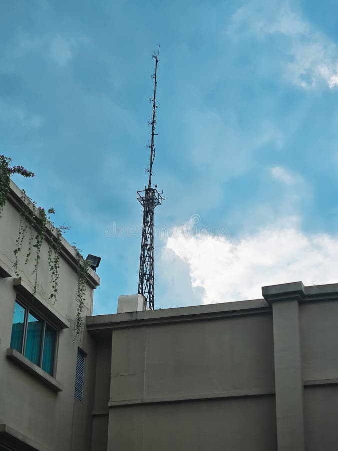 Transmitter Tower Seen from Behind the Building Stock Image - Image of ...