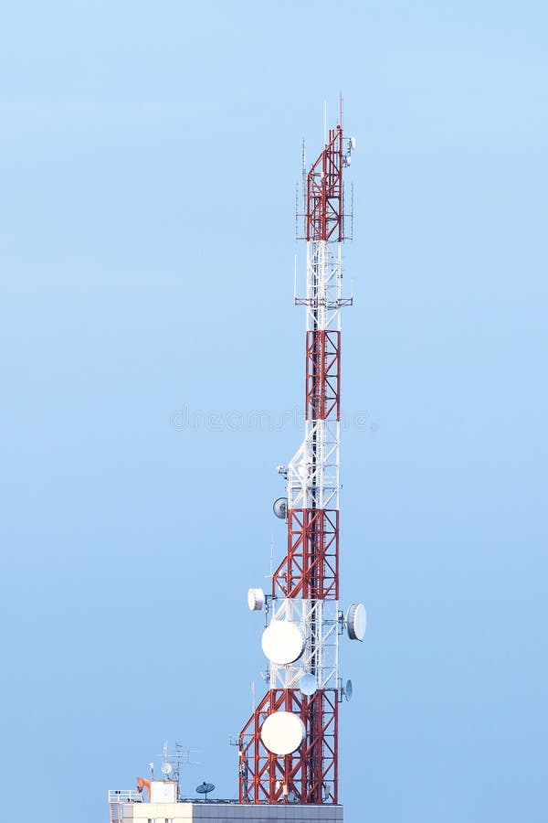 Transmitter Tower at the Top of Building Stock Image - Image of mobile ...