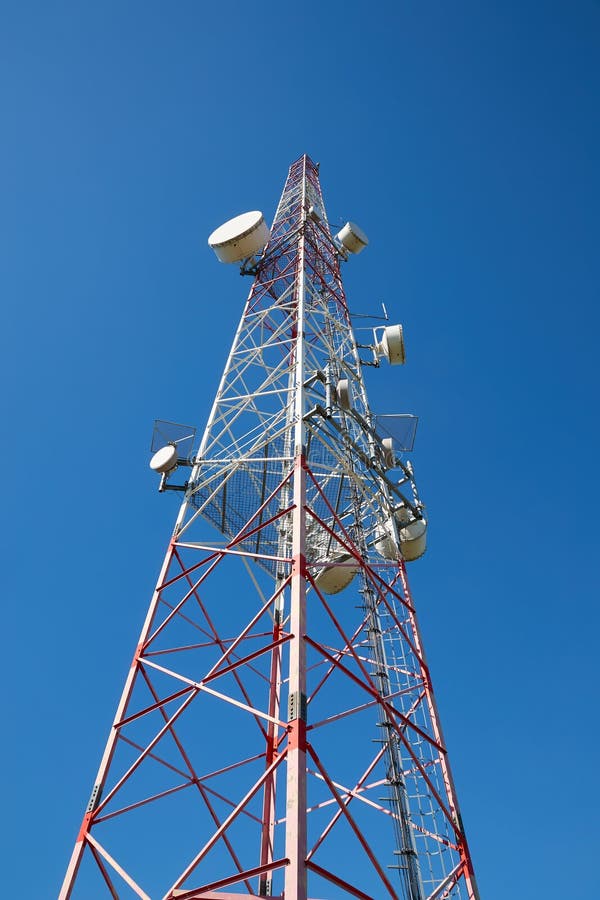 Transmitter Towers, Blue Sky Stock Photo - Image of metal, electronics ...