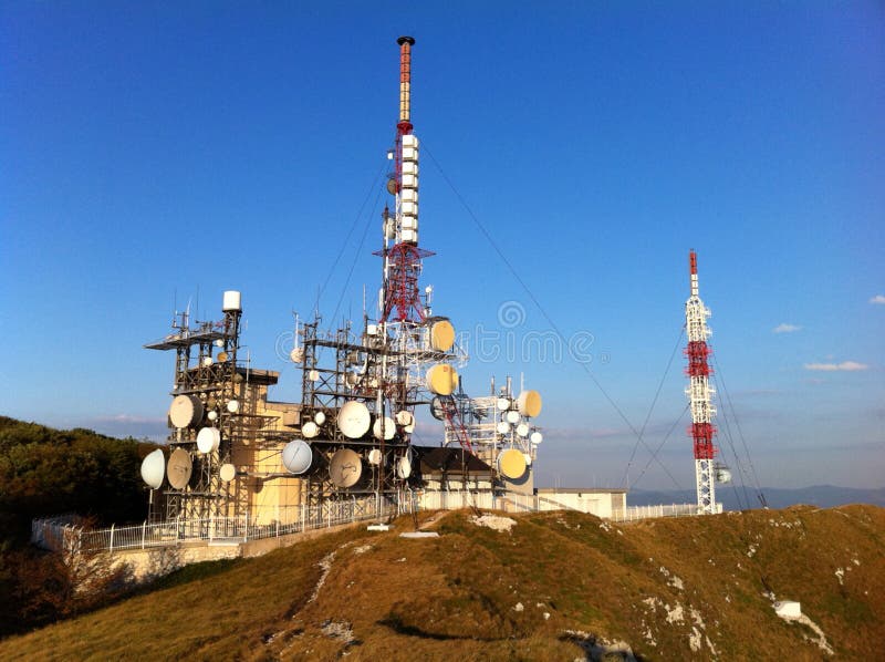 TV and GSM Transmitter Towers Stock Image - Image of broadcasting ...