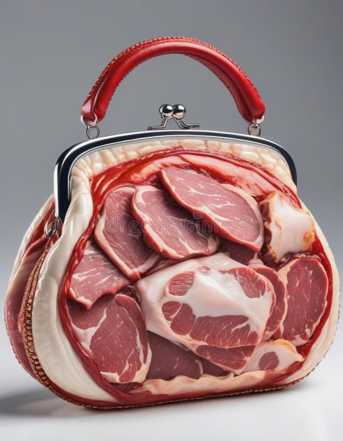 Consumism Concept with Meat Woman Purse on a White Background Original ...