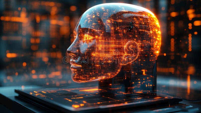 A Transparent AI Assistant S Head Showcases Glowing Data and Advanced ...