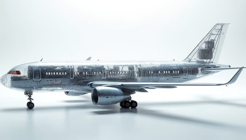 Transparent Airplane Model Render Features Wireframe Design. Modern ...