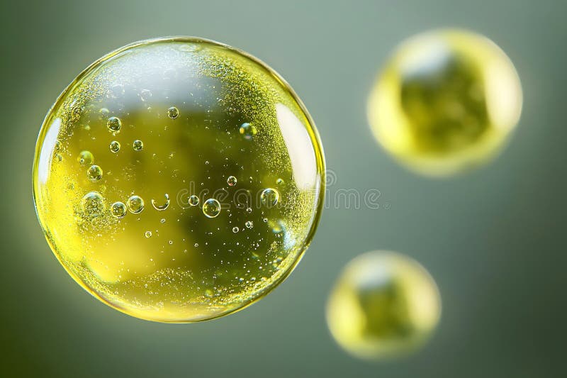 Transparent Algae Cooking Oil Bubbles with Tiny Air Particles Suspended ...