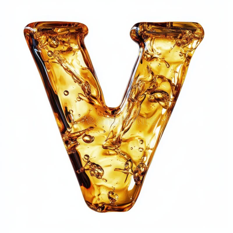 A Transparent, Amber-colored Letter V Filled with Bubbles, Resembling ...