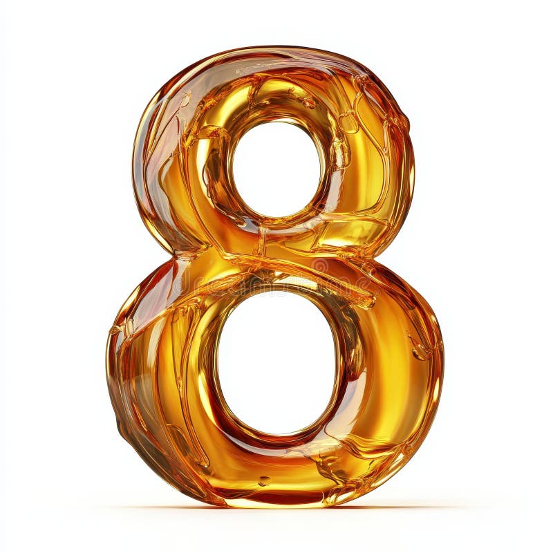 A Transparent, Amber-colored Number 8 Sculpture with a Glossy Finish ...