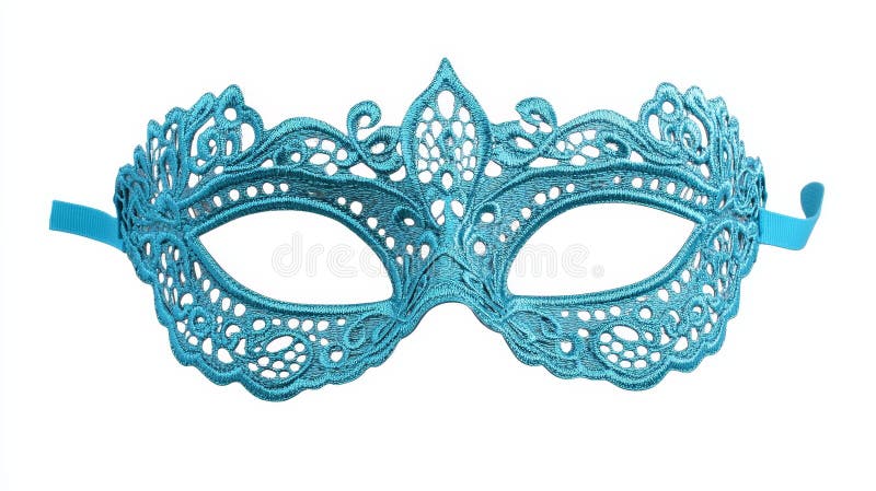 On a Transparent Background, a Blue Metallic Lace Masquerade Mask ...