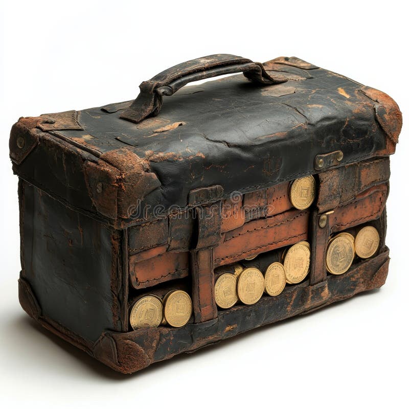 Transparent Background Features an Open Suitcase Filled with Coins in ...