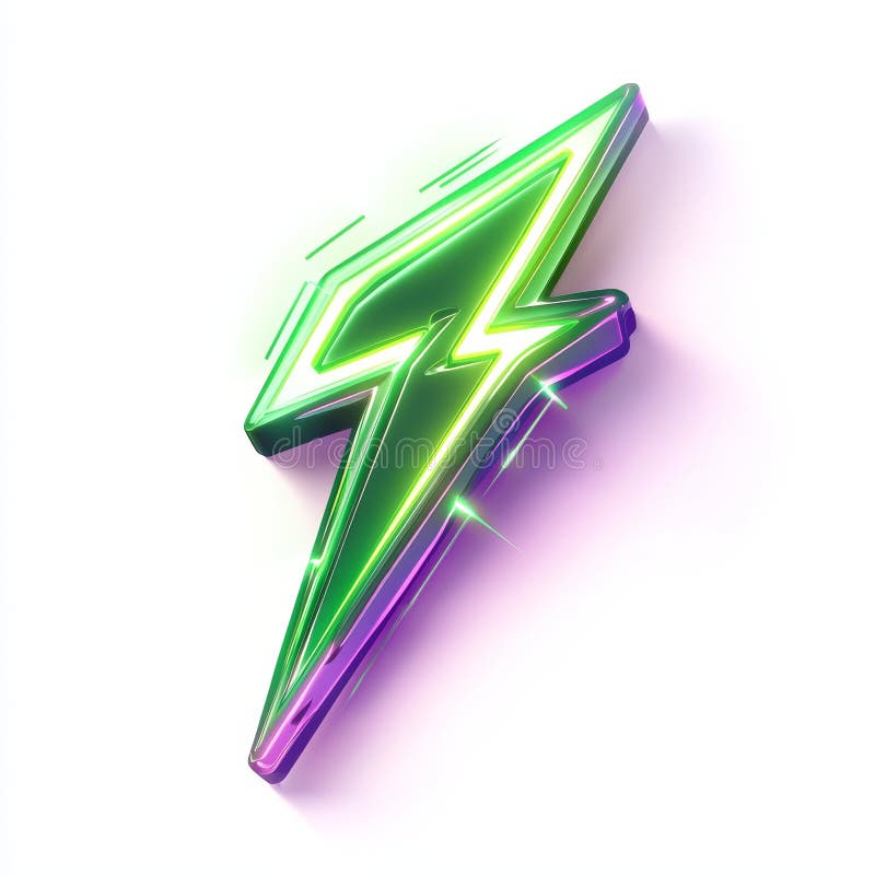 Transparent Background, Green Lightning Neon Power Icon Stock ...