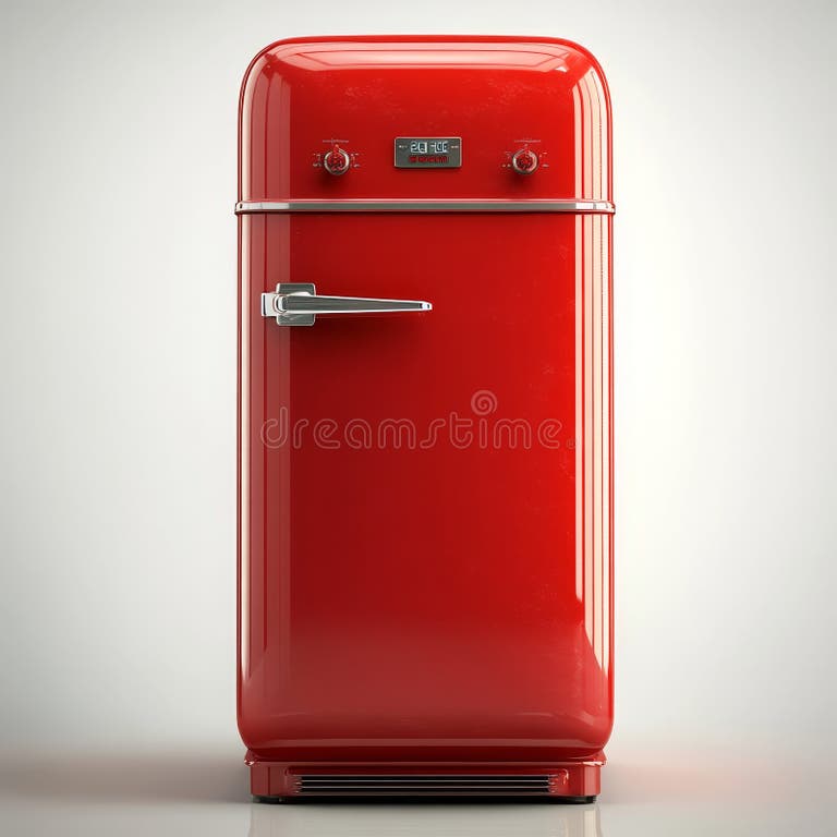 On a Transparent Background, a Modern Red Fridge or Refrigerator Stands ...