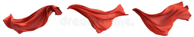 On a Transparent Background, Red Drapery Fabric Cloths Fly in Three ...