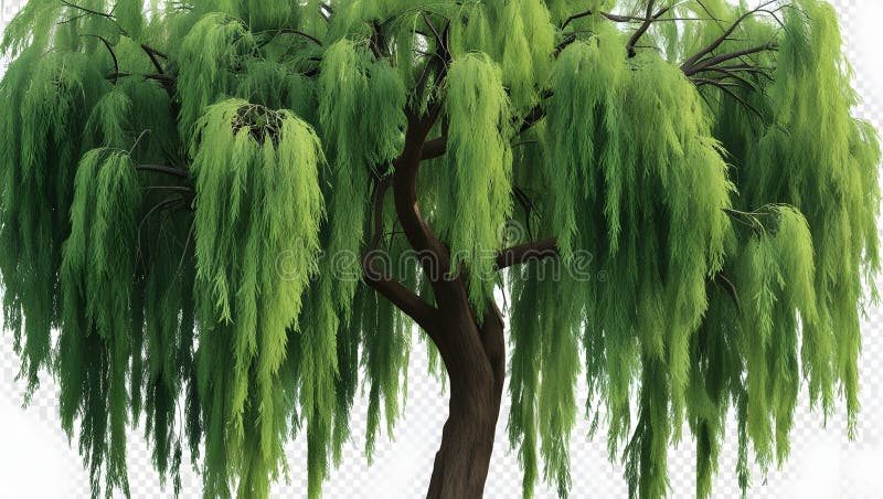 A Transparent Background Reveals a Lush, Green Weeping Willow Tree with ...