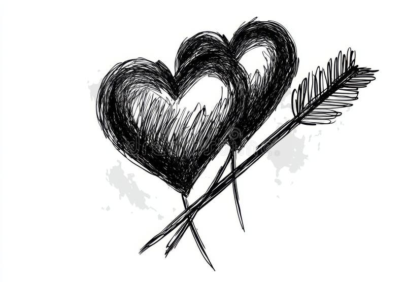 Transparent Background, Two Hearts Arrow Doodle Element Stock Image ...