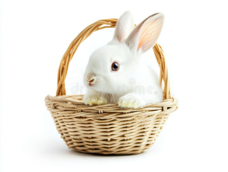 Transparent Background with White Rabbit in a Basket Stock Image ...