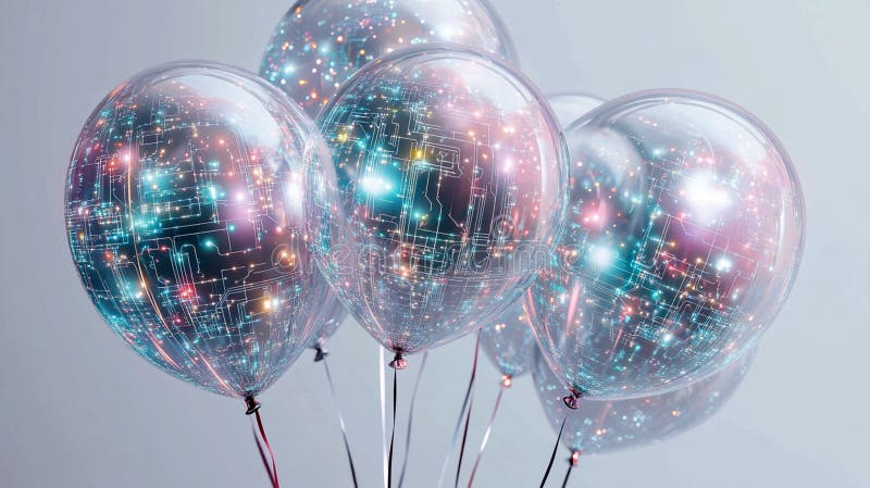 Transparent Balloons Digital Circuit Pattern Futuristic Technology ...