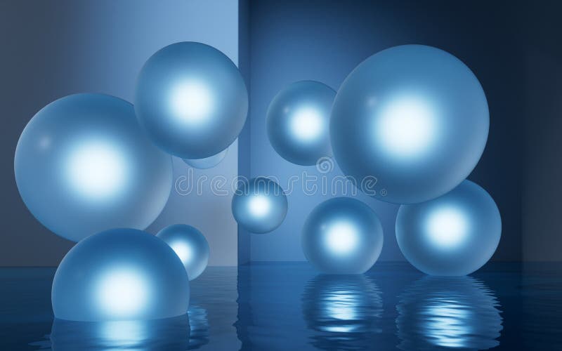 Transparent Balls with Water Surface, 3d Rendering Stock Illustration ...