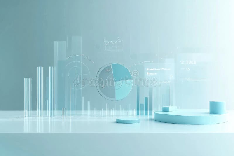 Transparent Bar and Pie Charts on Light Blue Background Showcasing ...