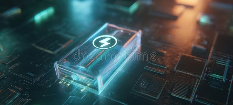 The Transparent Battery on a Glowing Circuit Board Surface AI Generated ...