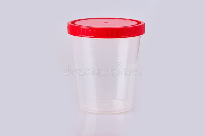 Transparent Blank Plastic Container for Urine with the Red Cap Isolated ...