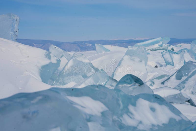 Transparent Blocks Ice on the Lake in the Afternoon in the Sun Stock ...