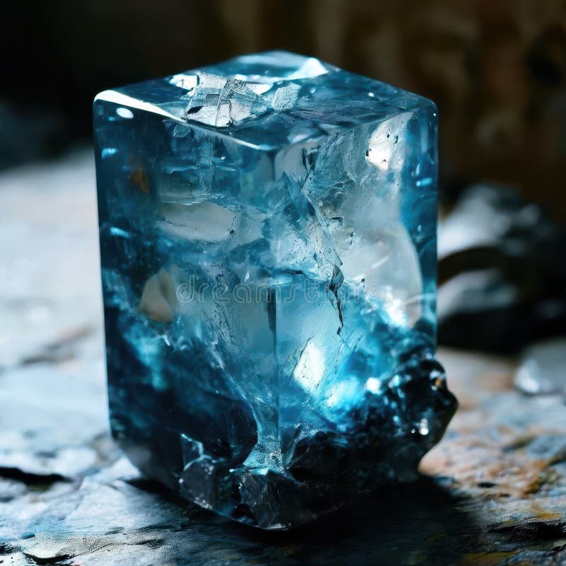 Transparent Blue Crystal with Sharp Edges on Rocky Surface Stock Photo ...