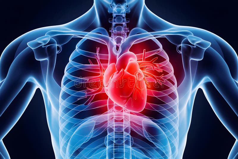 Transparent Blue Human Torso Displaying Red Heart, Emphasizing Position ...