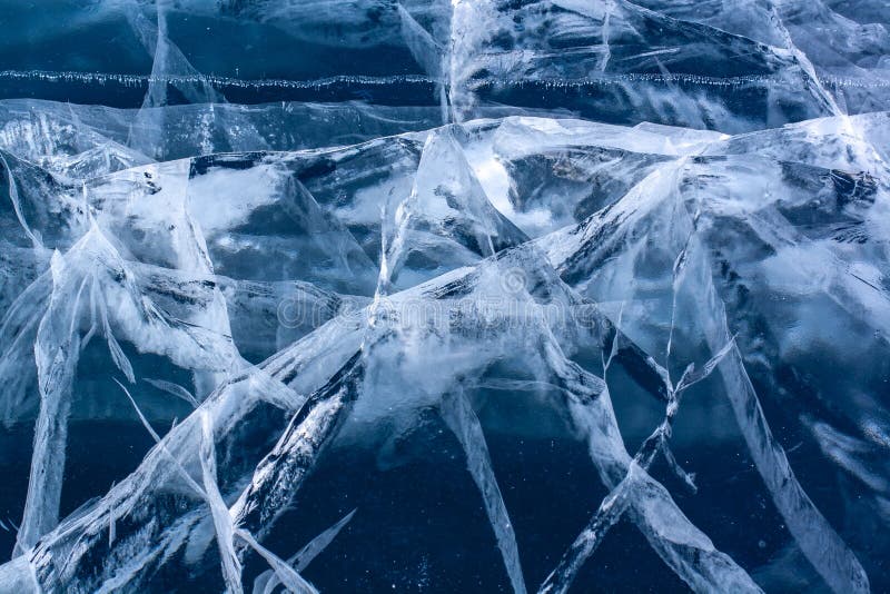 Transparent Blue Ice with Many Cracks. Stock Photo - Image of black ...