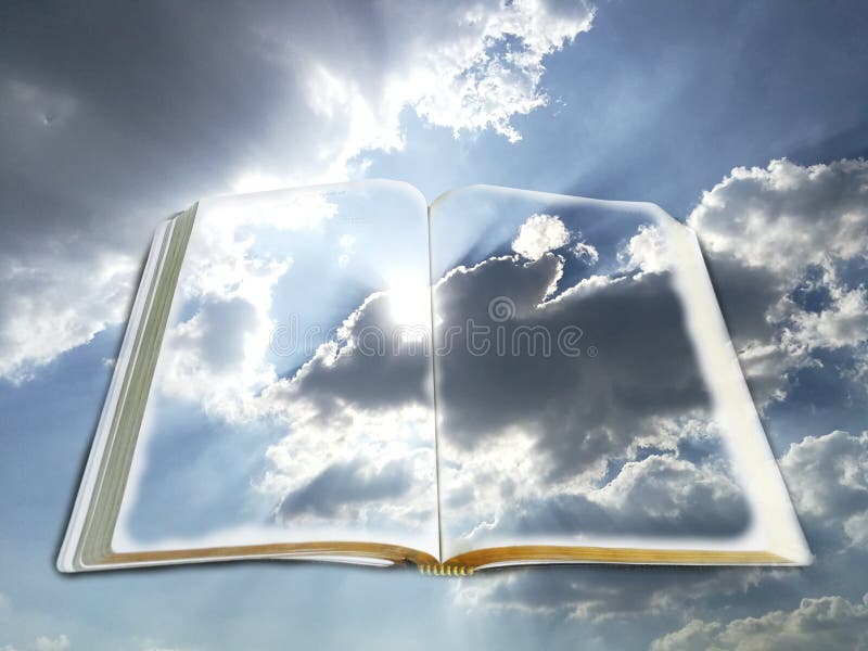 A Transparent Book with the Bright Sky and Clouds. Stock Photo - Image ...