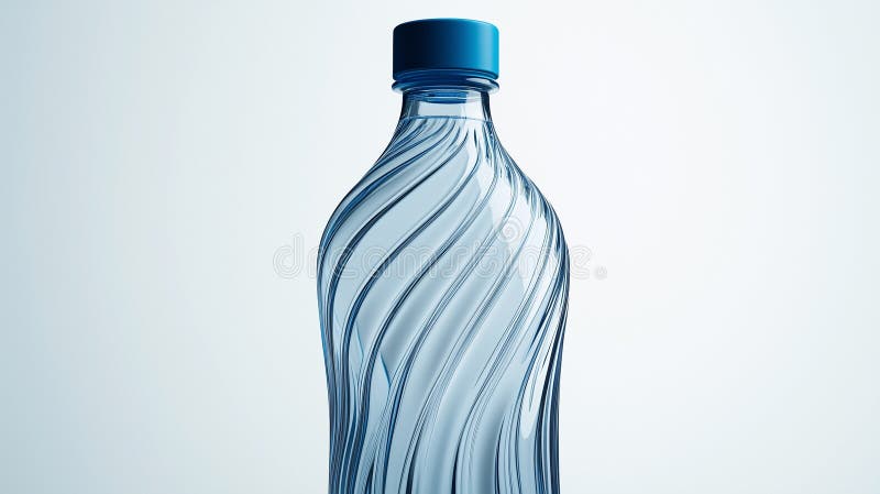 Blue Cap Bottle with Swirl Design and Light Reflections on a White ...