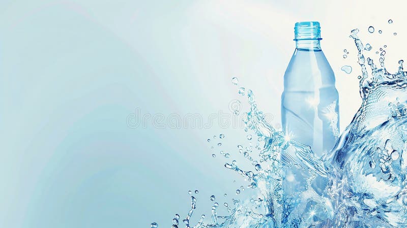 Transparent Bottle with Drinking Water in Flying Splashes on Blue ...