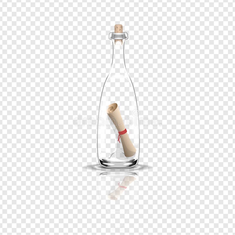 Transparent Bottle with a Message, Scroll and Cork. Vector Illustration ...