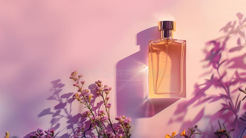 Transparent Bottle of Perfume with Empty Label on Pastel Gradient ...