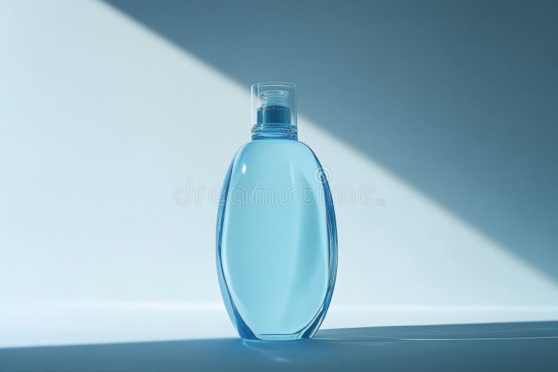 Transparent Bottle with Shadow on Blue Background Stock Image - Image ...
