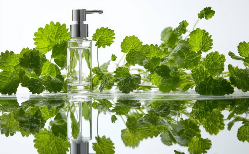 The Transparent Bottle is Surrounded by Fresh Greenery, Capturing the ...