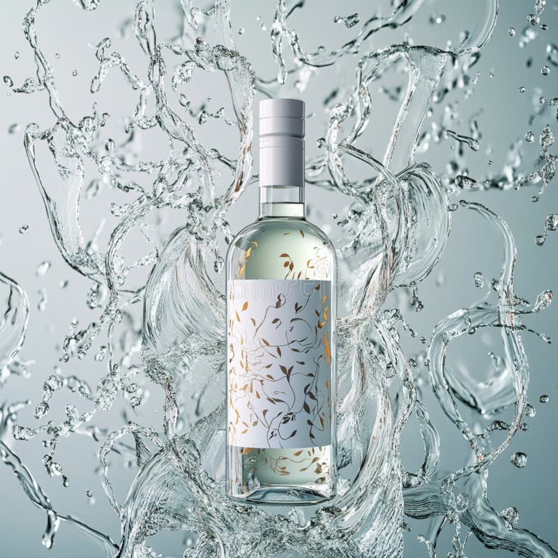 Transparent Bottle Surrounded by Splashing Water on Gradient Background ...